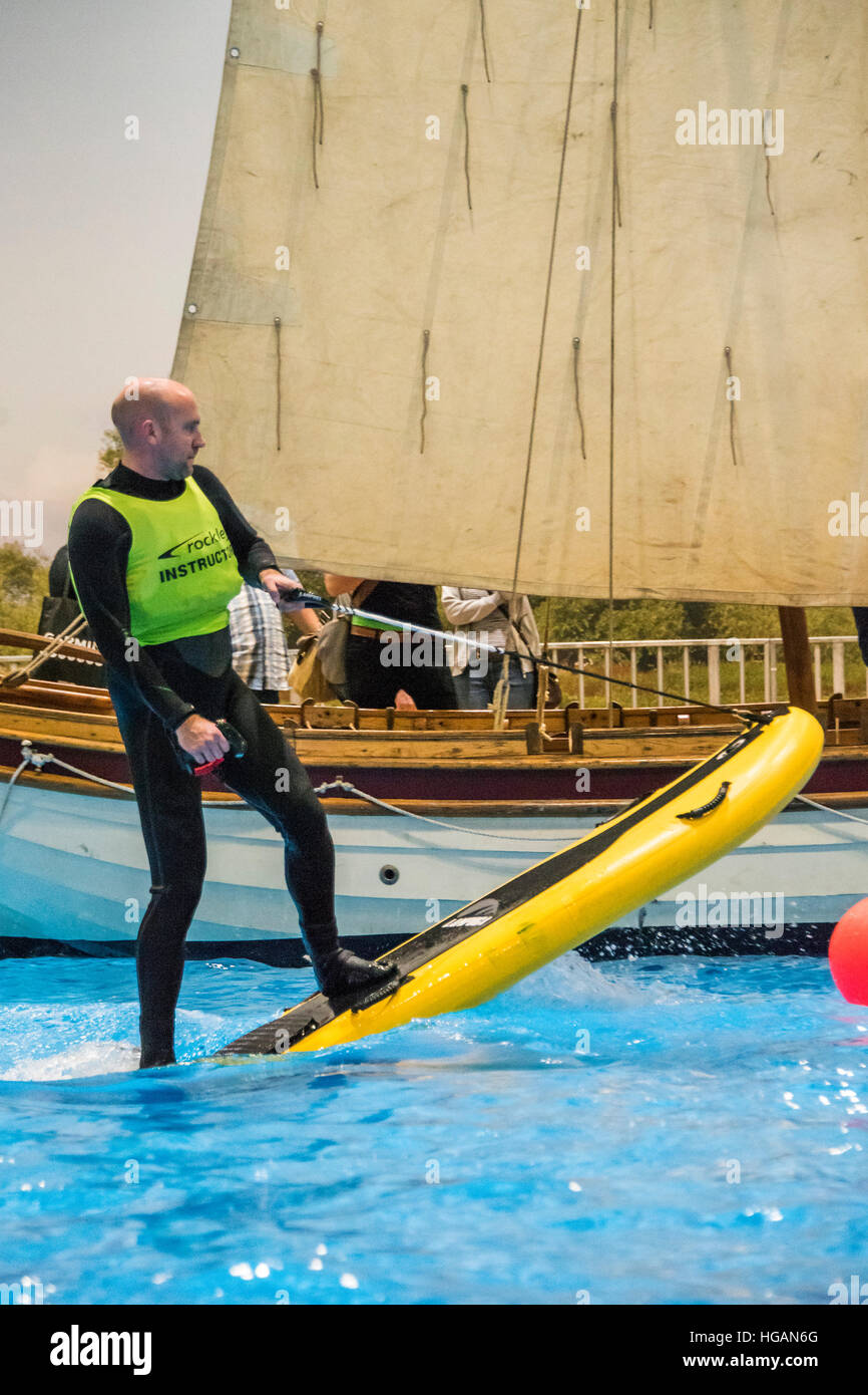 London, UK. 7th January, 2017. A powered surf board demo, the speed is ...