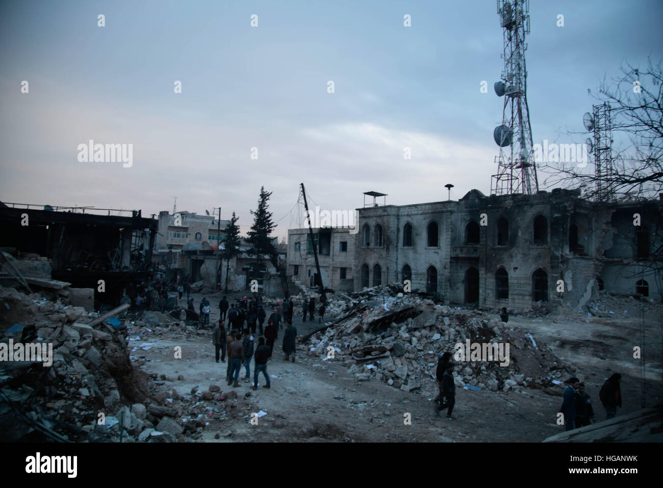 Azaz, Syria. 7th January, 2017. A car bomb explosion has taken place in ...