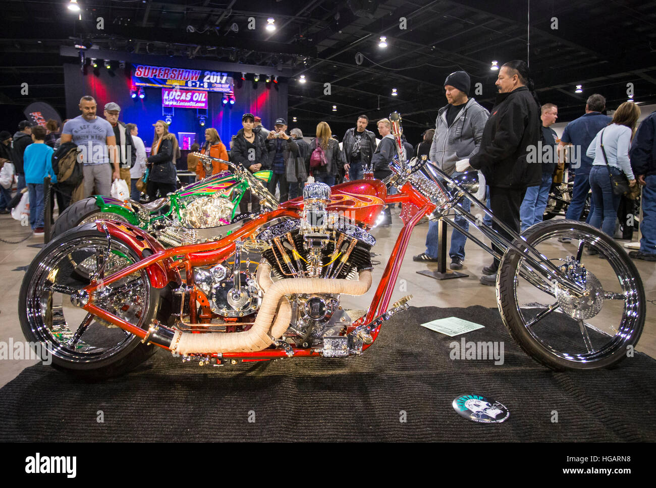 Toronto, Canada. 7th Jan, 2017. Visitors watch tuned motorcycles during ...