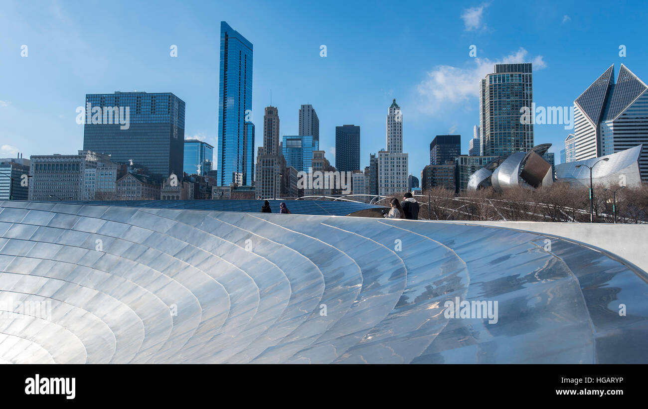 Chicago, USA. The BP Bridge in Millennium Park is one of the many ...