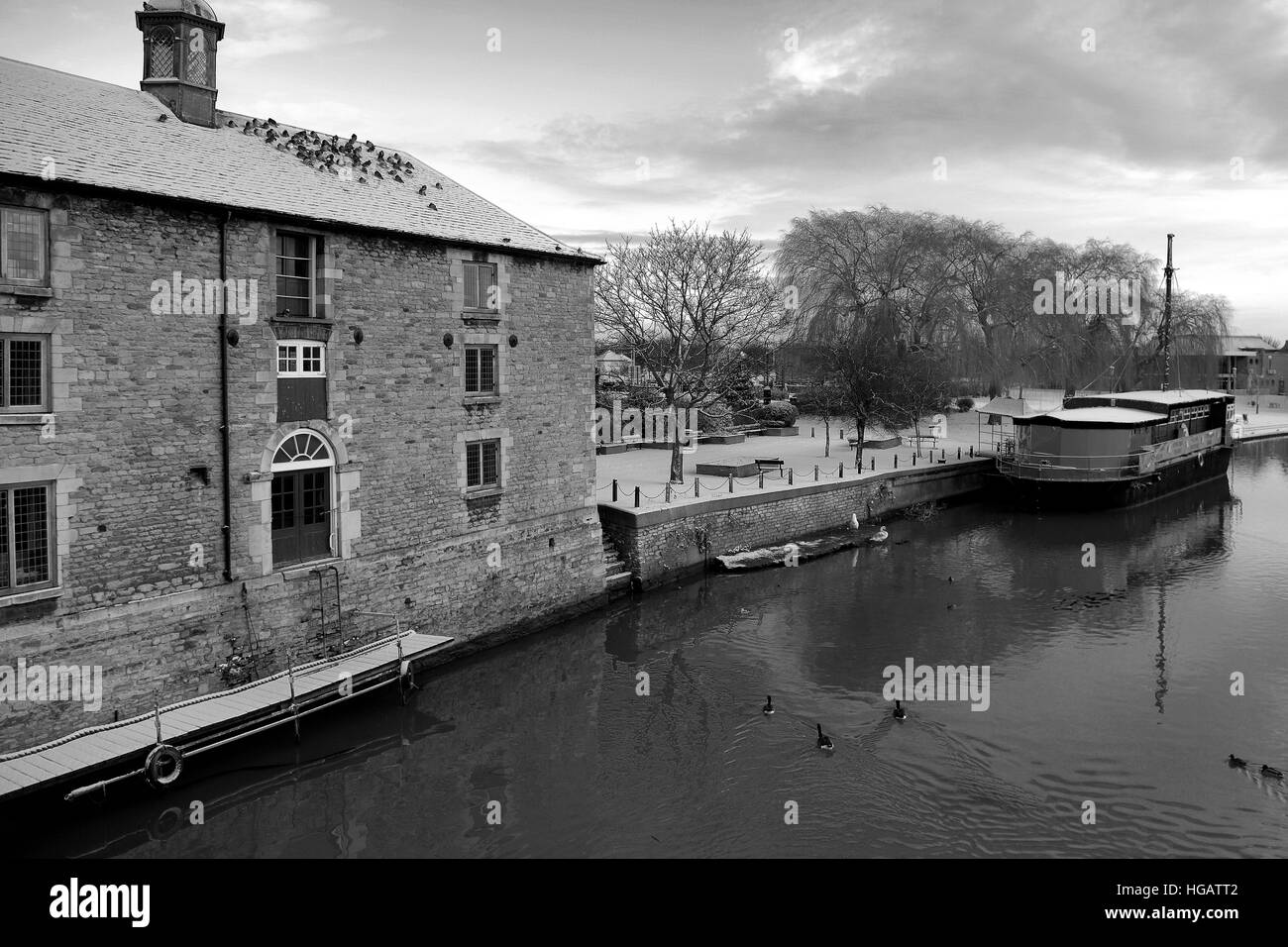 Winter Snow on the Customs House, river Nene, Peterborough City ...