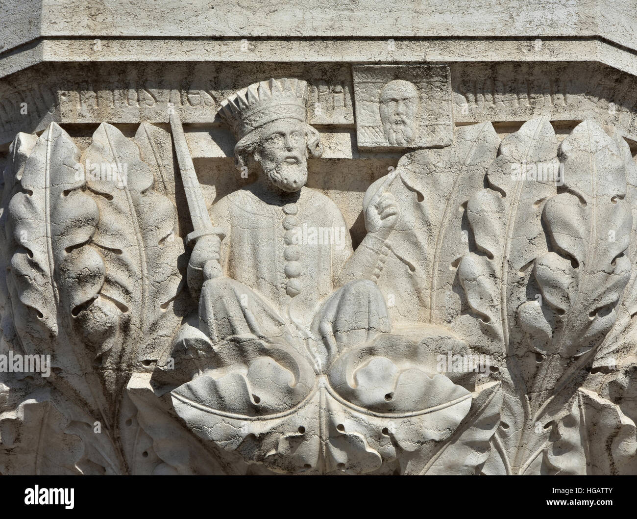 Vespasian emperor relief as medieval king with sword and Jesus image on ...