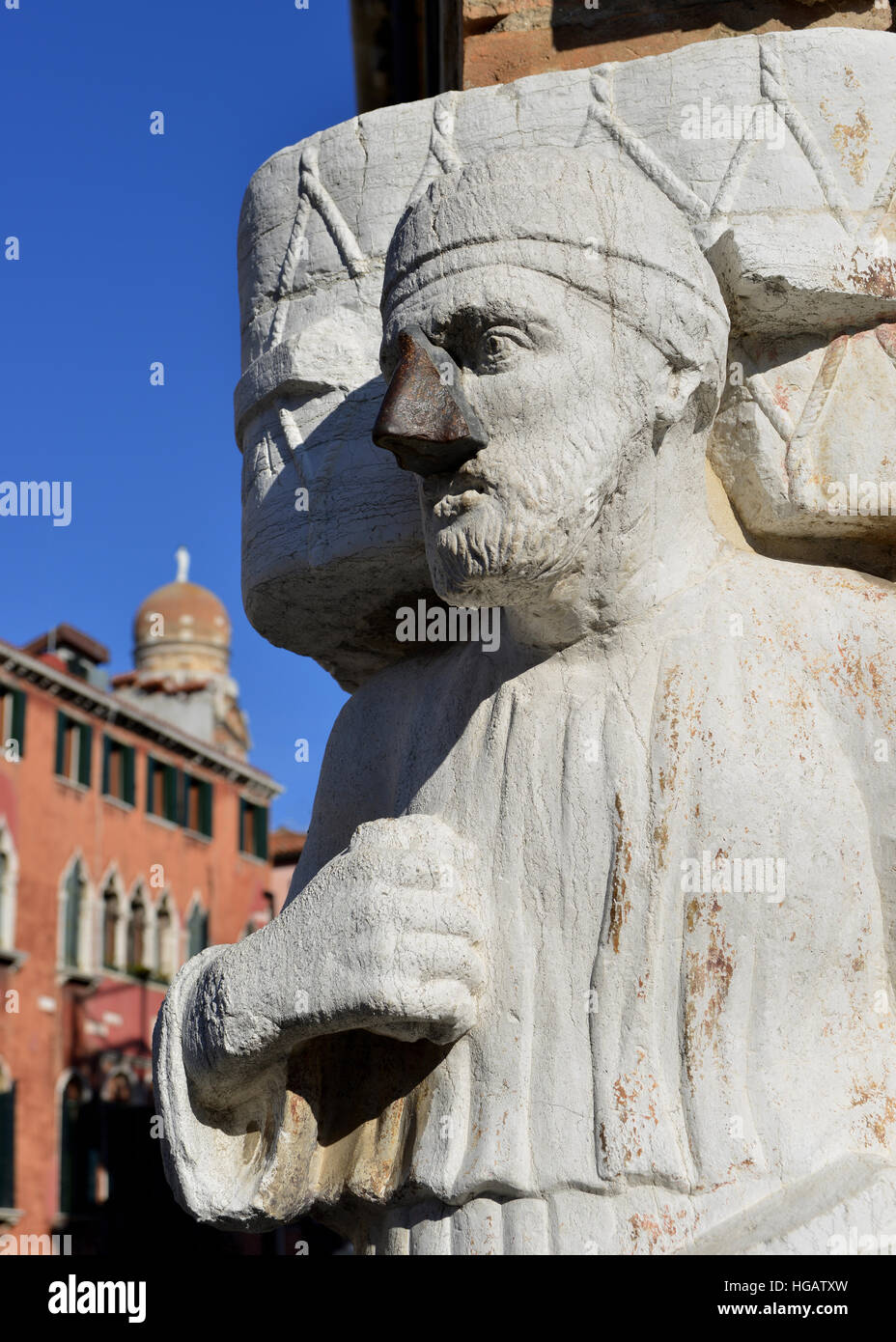 Moorish merchant Sior Rioba medieval statue in Venice, with iron nose ...
