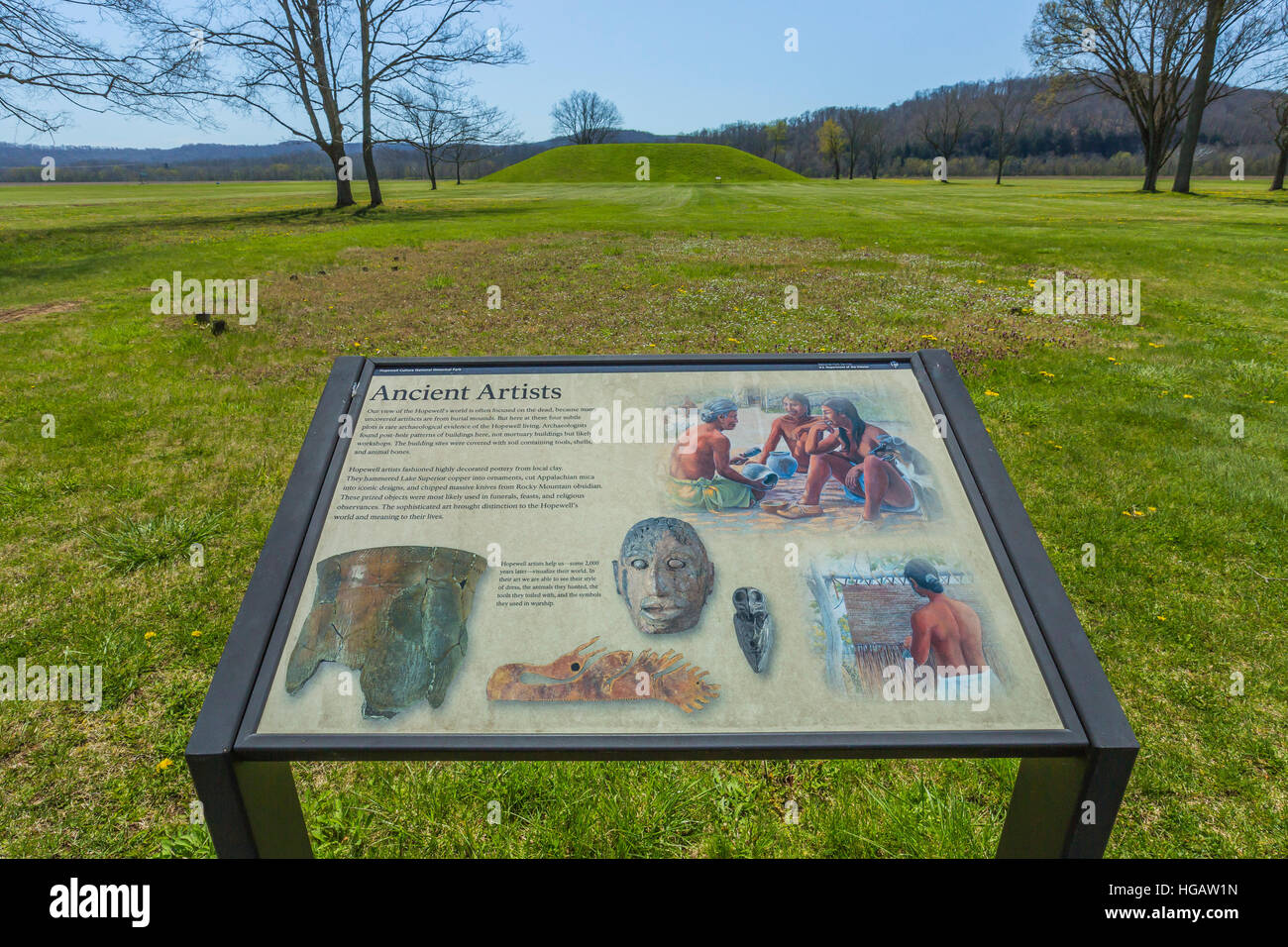 Interpretive sign about ancient artists at Seip Earthworks, where a ...