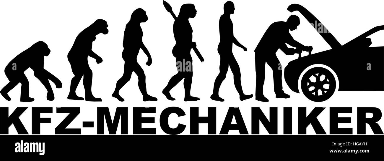 Evolution motor mechanic with car. German job title Stock Vector Image ...