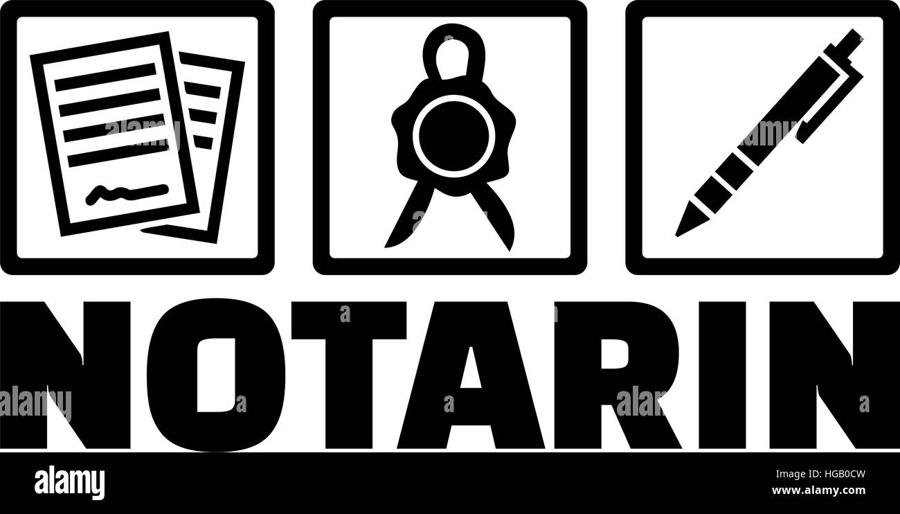 Female german notary with icons. Contract, seal and pen Stock Vector ...