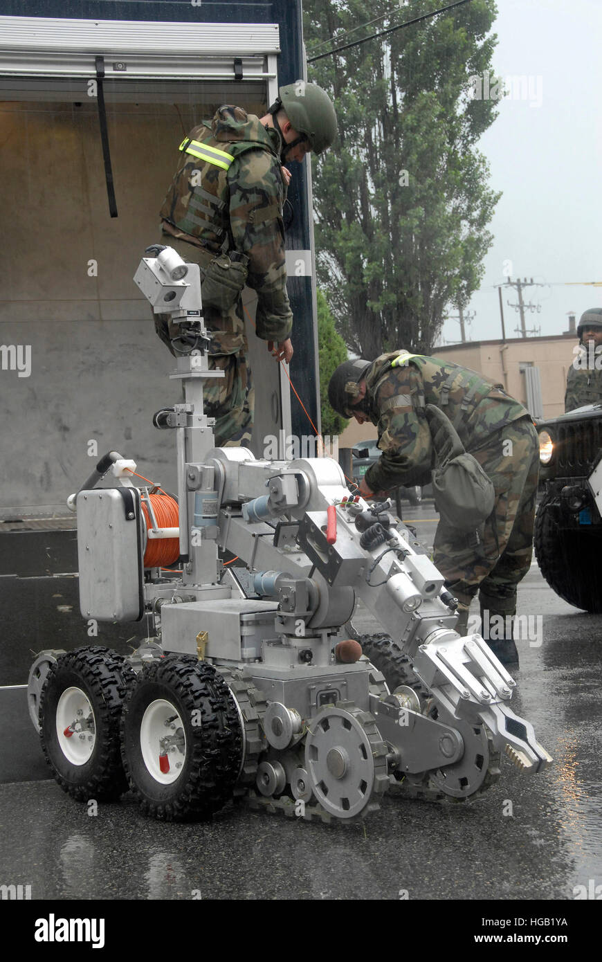 U.S. Soldiers guide the Andros F6-A robot in South Korea Stock Photo ...