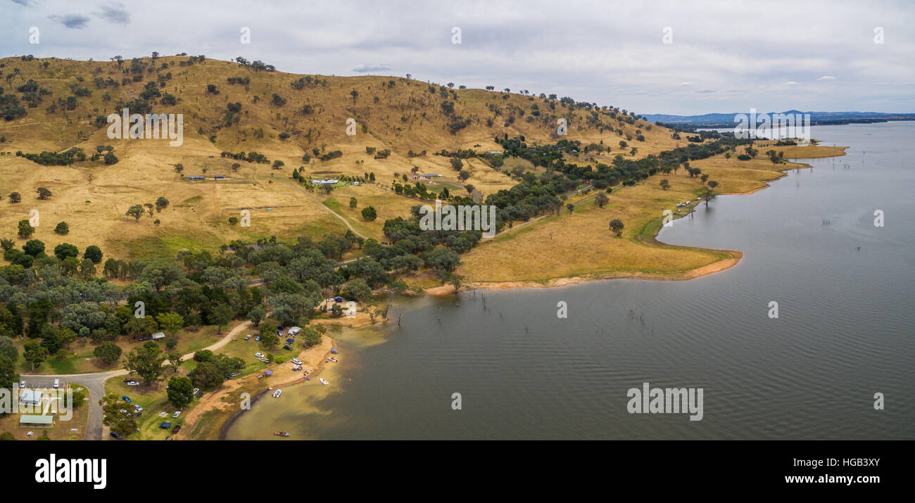 Aerial panorama of Lake Hume coastline, Victoria, Australia Stock Photo ...