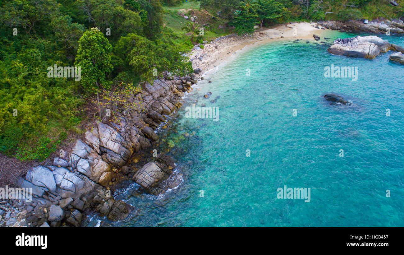 Aerial view over palm trees, rocks and sea in Phuket, Thailand Stock ...