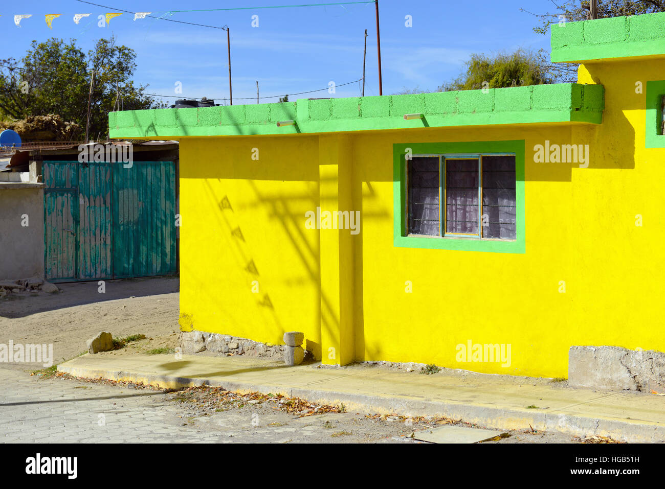 Bright and Colorful traditional building in rural village in Mexico ...
