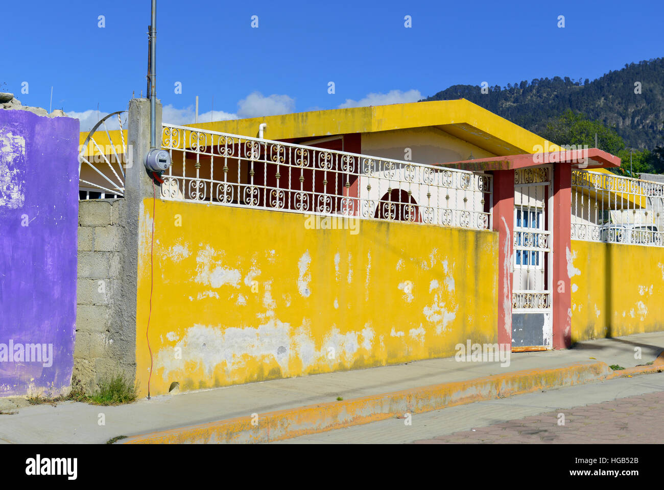 Bright and Colorful traditional building in rural village in Mexico ...