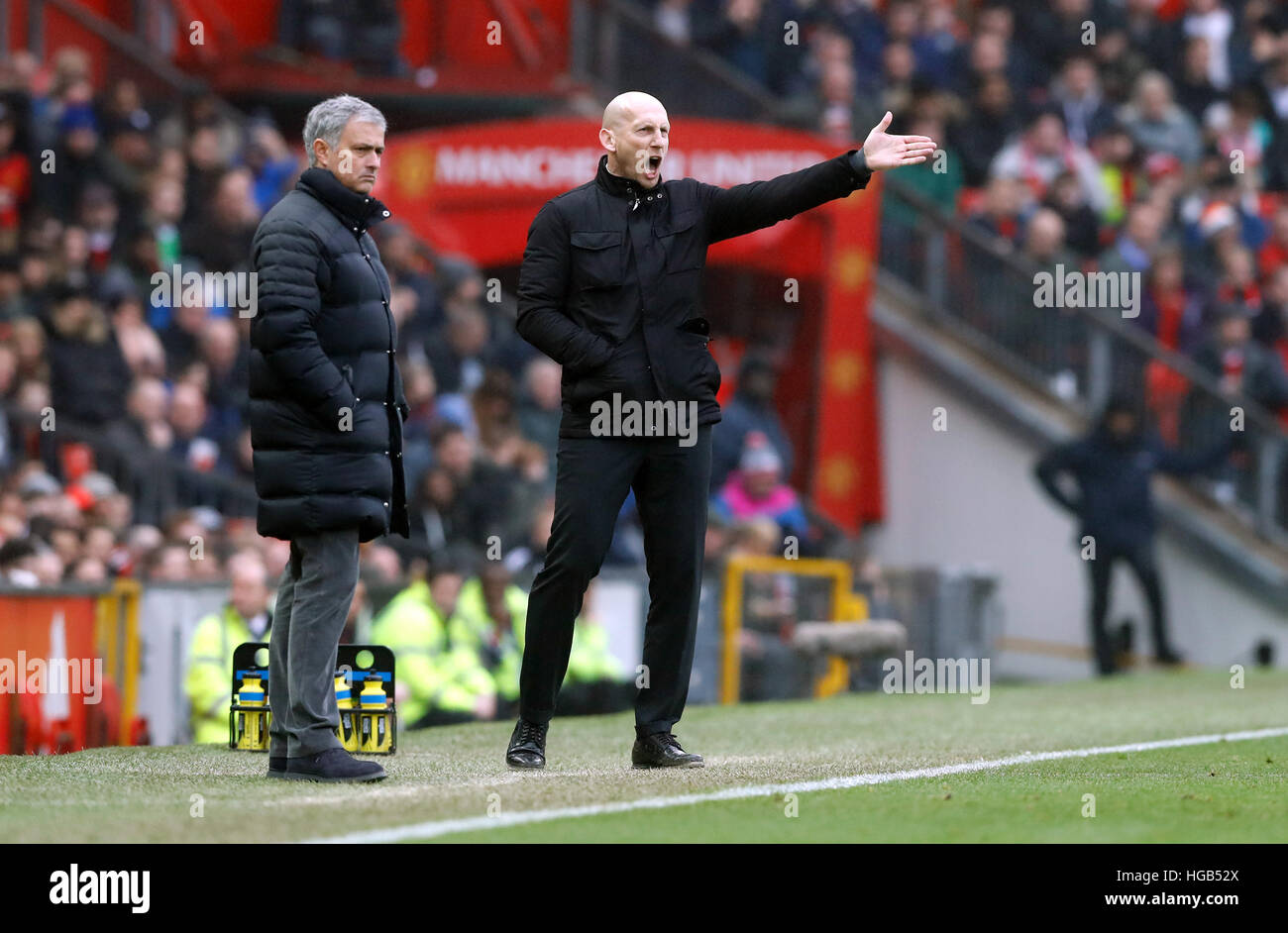 Reading manager Jaap Stam (right) and Manchester United manager Jose ...
