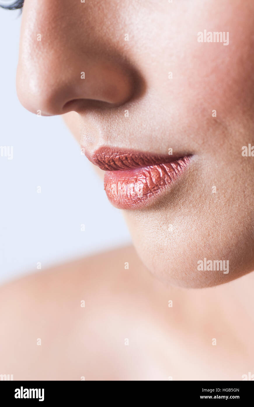 Close up of a young woman's lips and nose Stock Photo - Alamy
