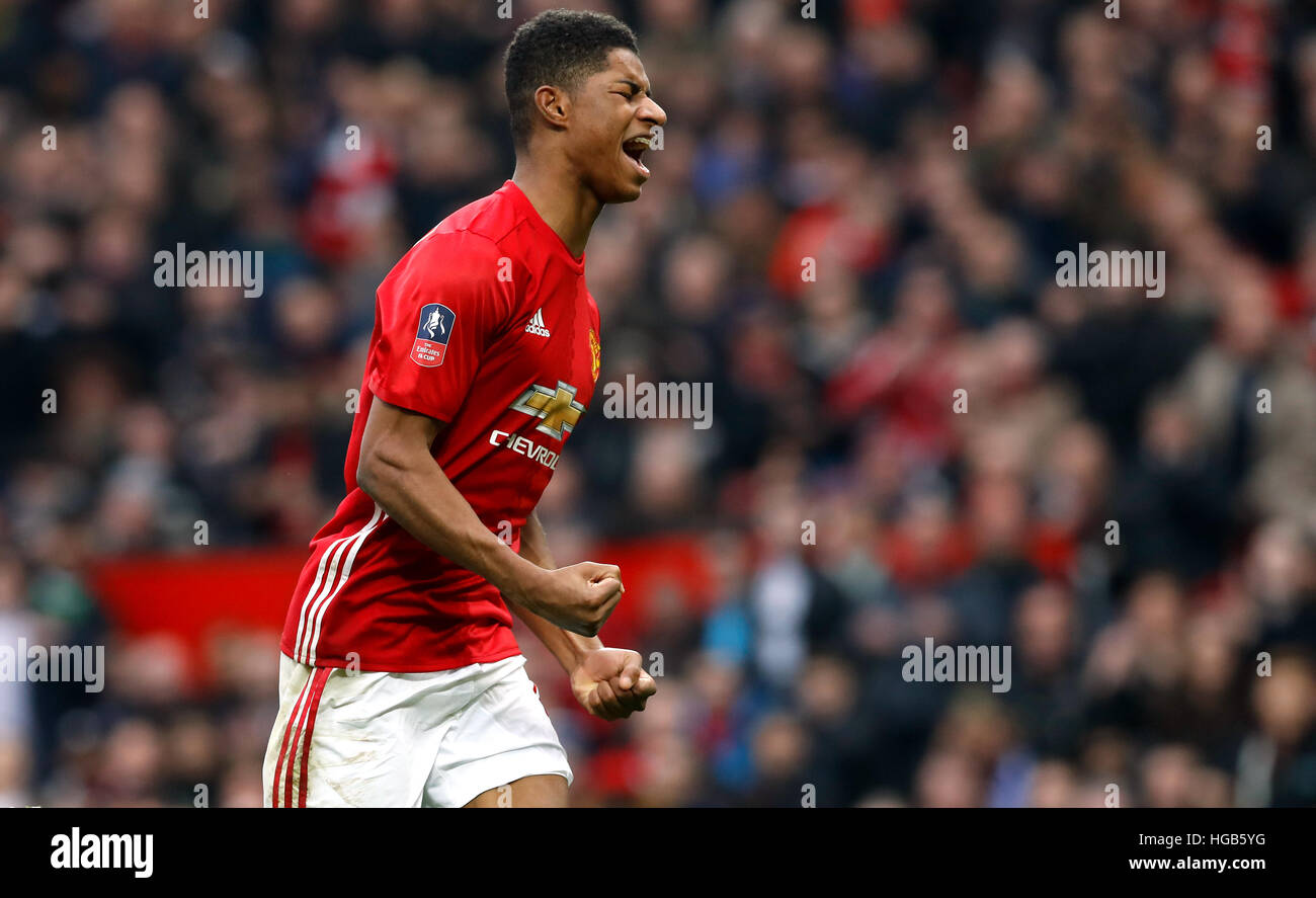 Manchester United's Marcus Rashford celebrates scoring his side's third ...
