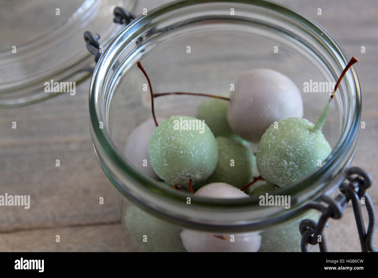 Wax Cherries in Jar Glass Stock Photo - Alamy