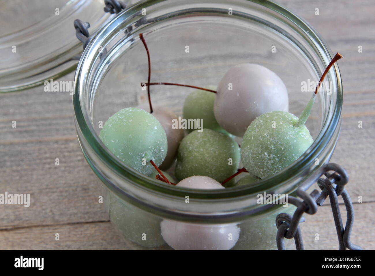 Wax Cherries in Jar Glass Stock Photo - Alamy