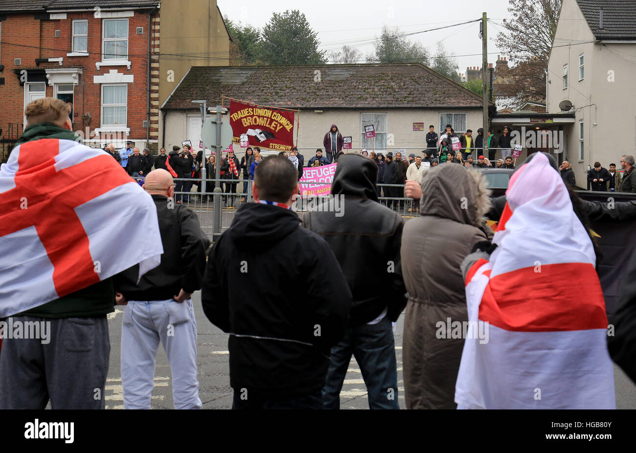 Members of the South East Alliance protest outside Maidstone Mosque in ...
