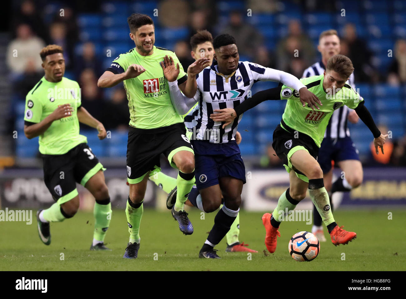 AFC Bournemouth's Andrew Surman, Millwall's Fred Onyedinma and AFC ...