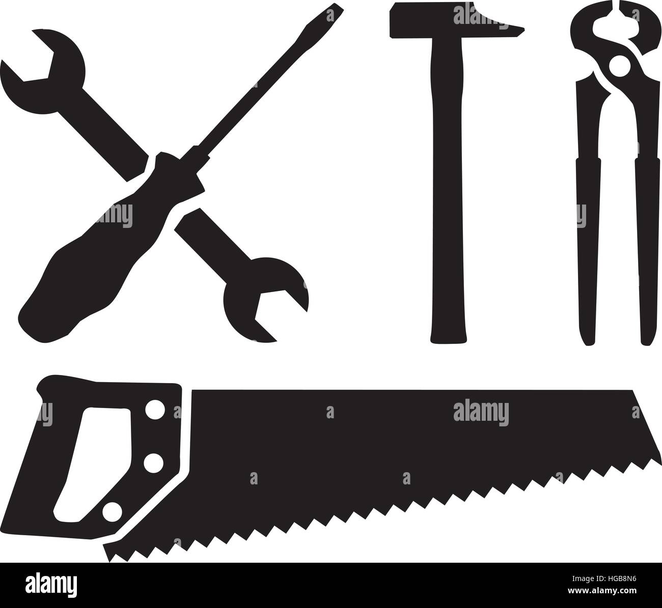 Work tools - screwdriver, wrench, hammer, saw, plier Stock Vector Image ...