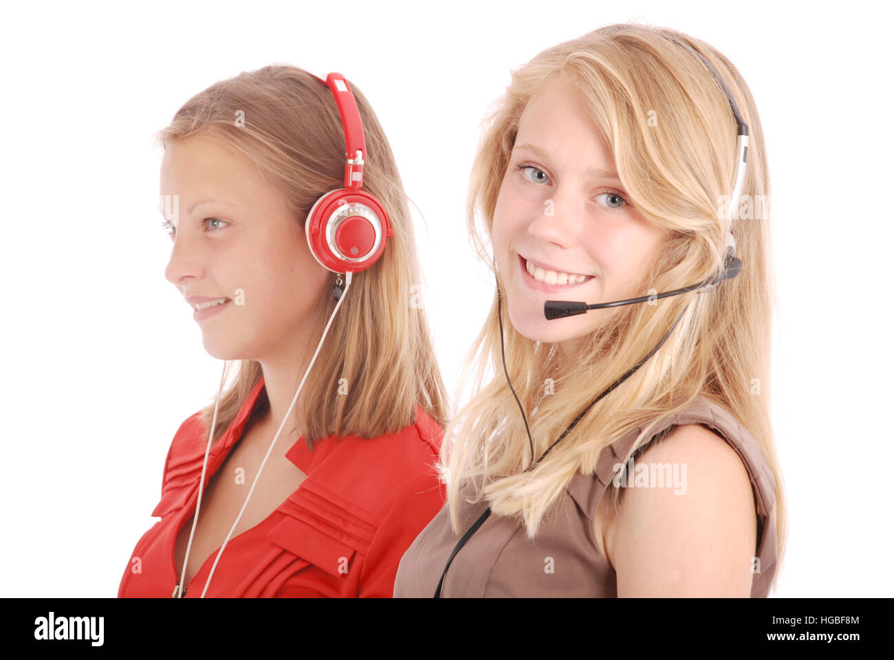 Beautiful customer service operator student girl with headset, isolated ...
