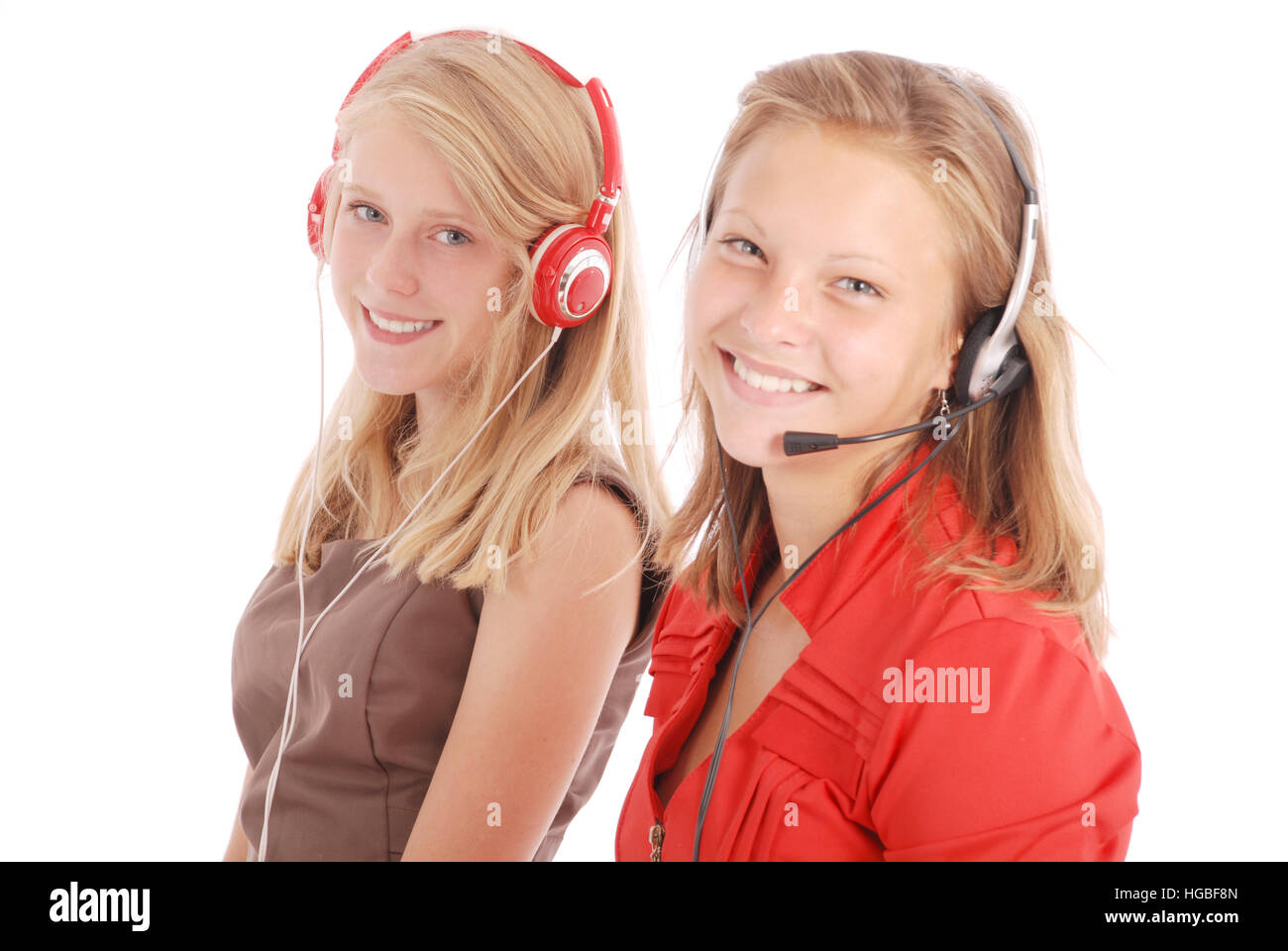 Beautiful customer service operator student girl with headset, isolated ...