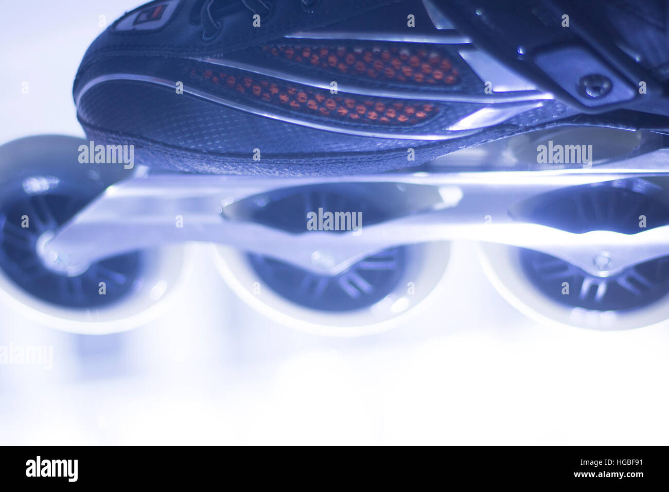 Freestyle inline skates boots and wheels in retail store shop window ...