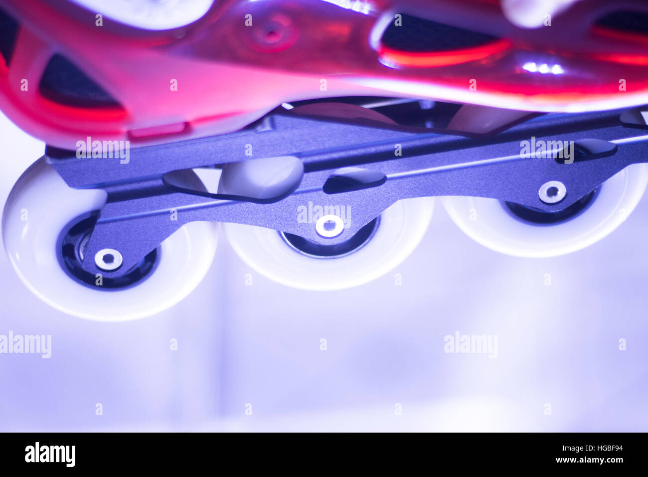 Freestyle inline skates boots and wheels in retail store shop window ...