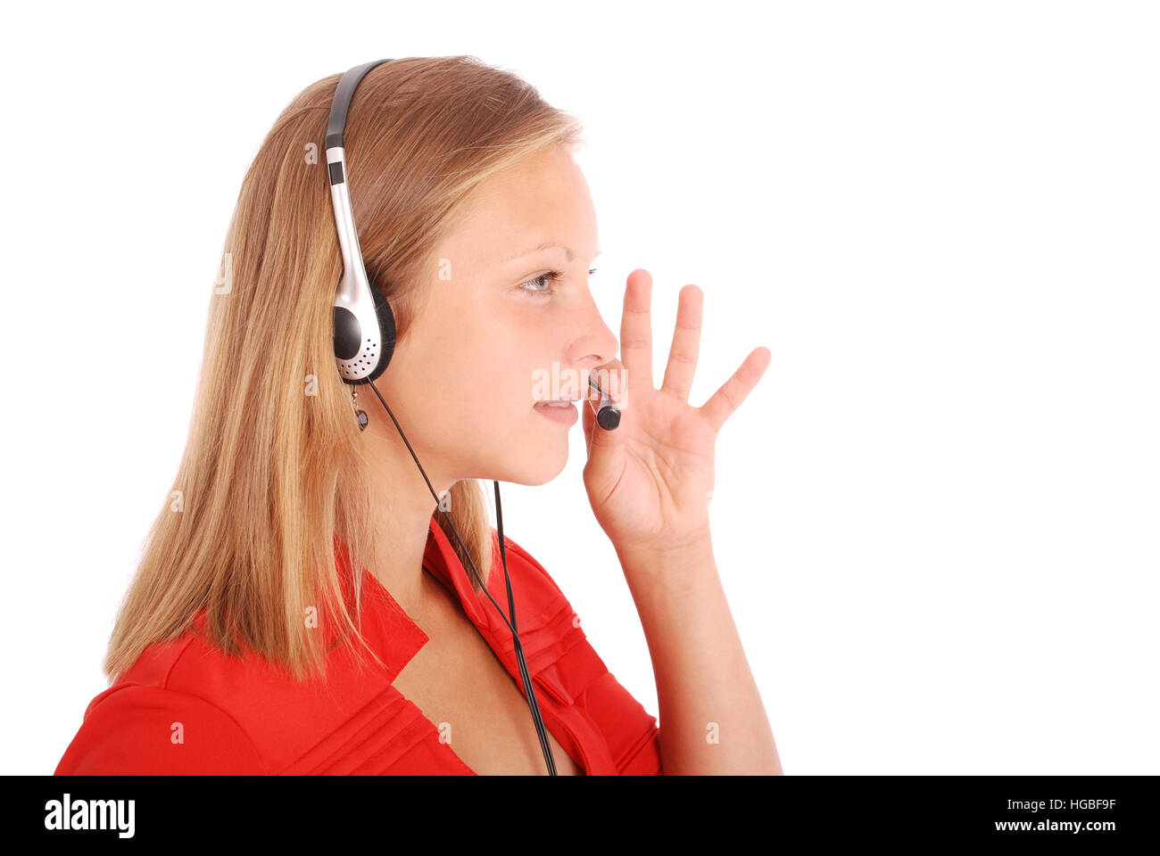 Beautiful customer service operator student girl with headset, isolated ...