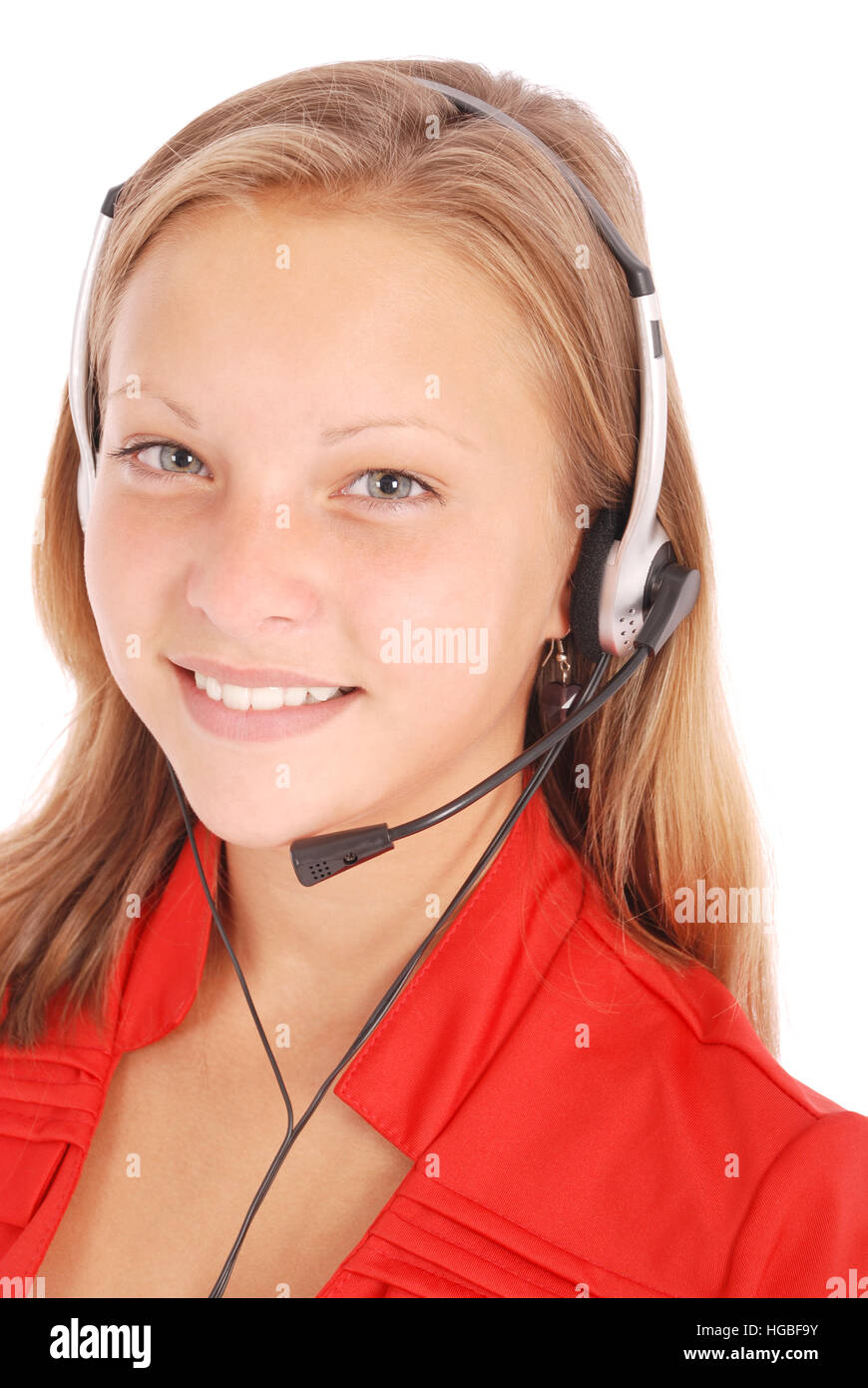 Beautiful customer service operator student girl with headset, isolated ...