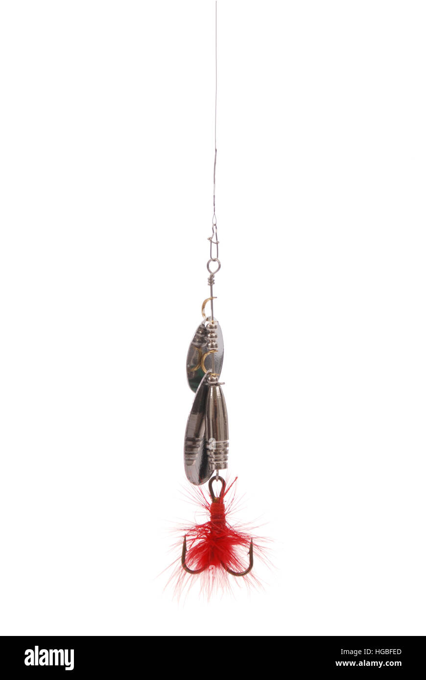 Metal fishing spoon hanging top of the screen isolated on white Stock ...