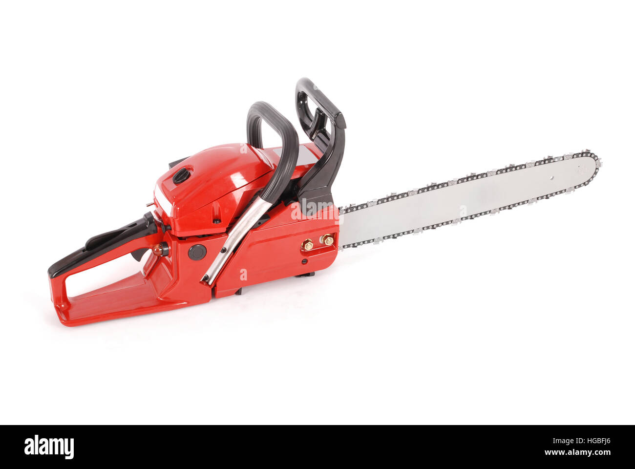 Red professional chainsaw isolated on white background Stock Photo - Alamy