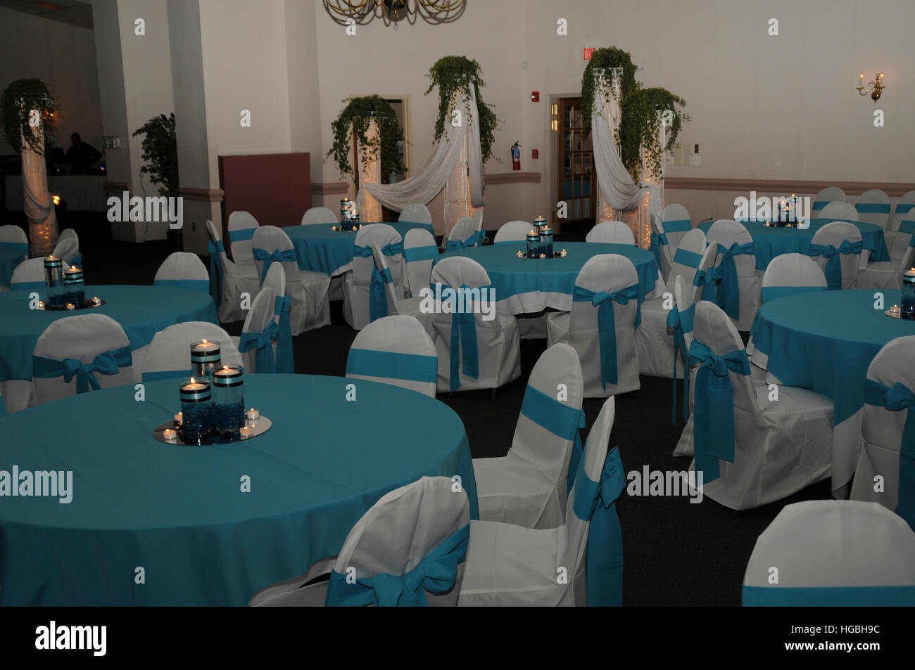 tables set up in the banquet hall Stock Photo - Alamy