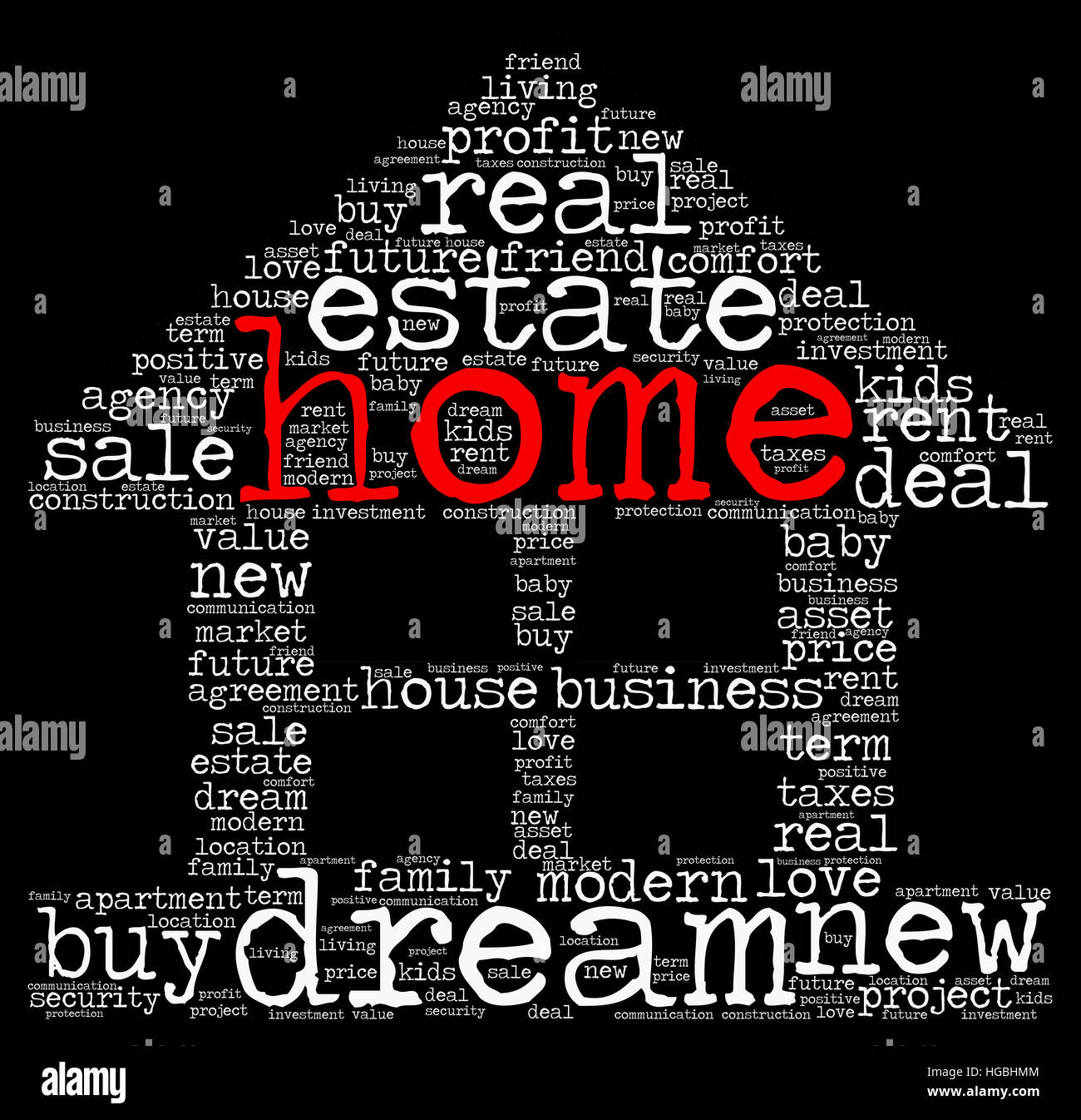 Home word cloud concept in house shape Stock Photo - Alamy