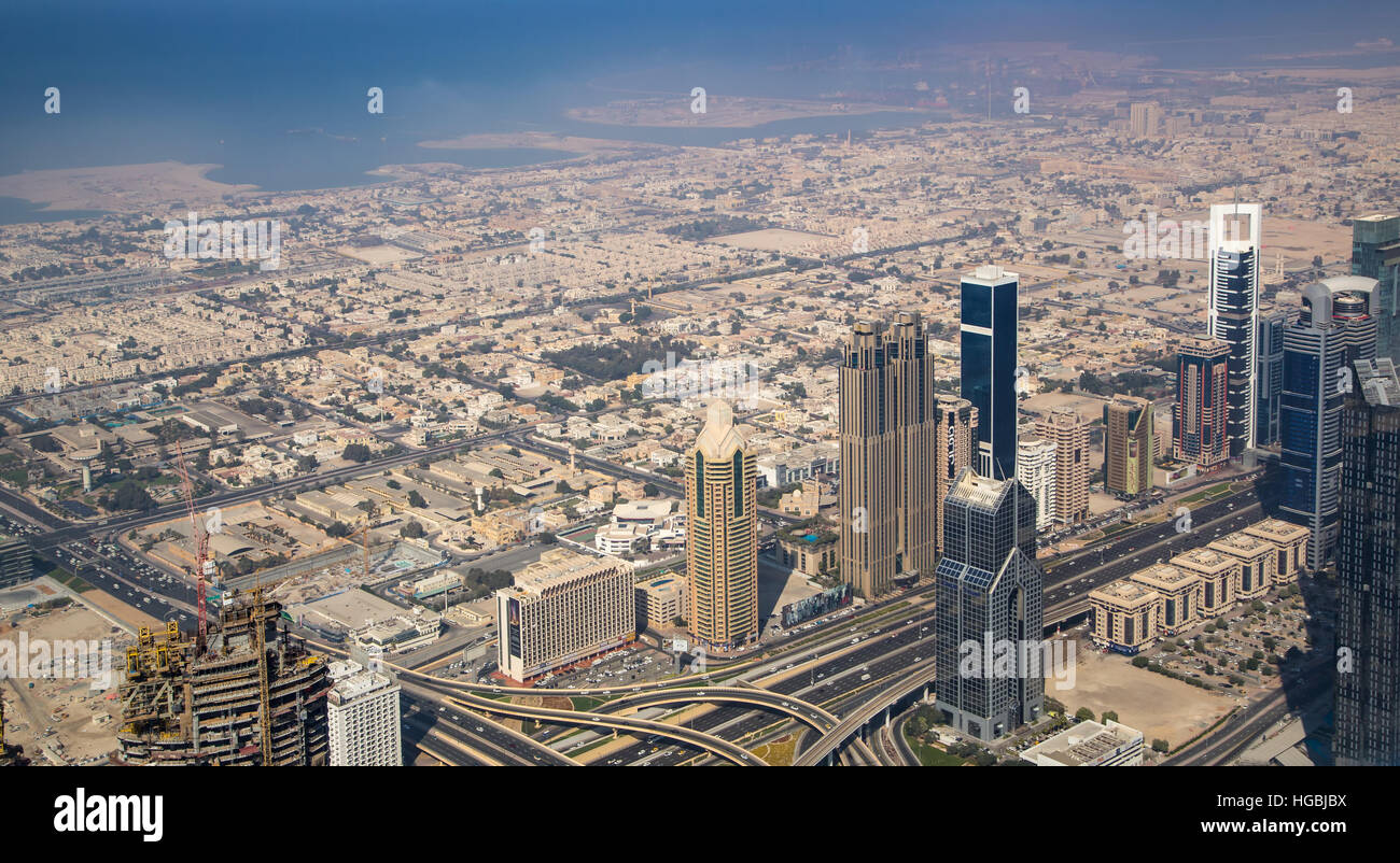 Dubai downtown day scene with city lights, luxury new high tech town in ...