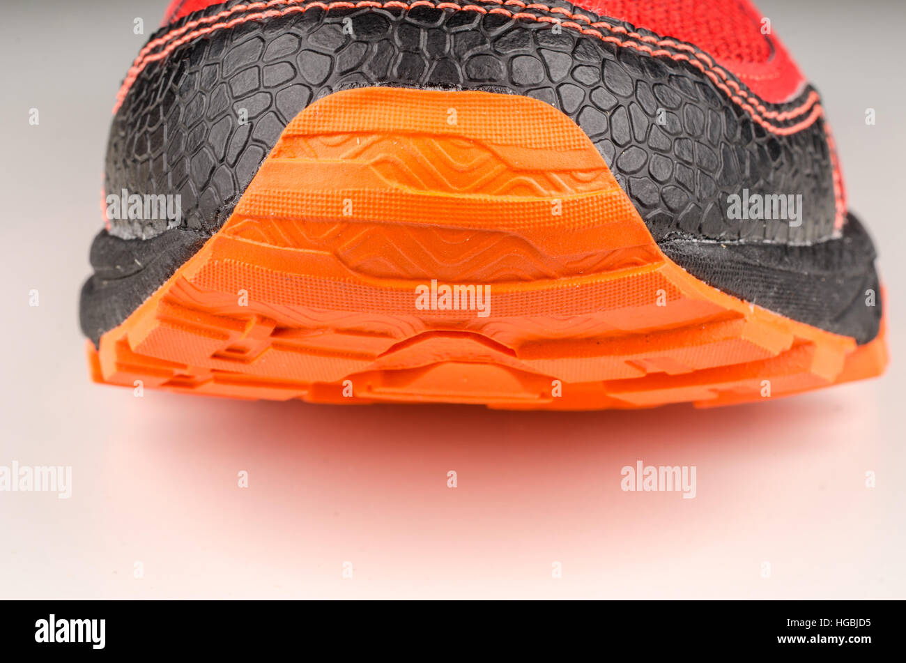 Front view of a cross country running shoe with a rugged sole Stock ...