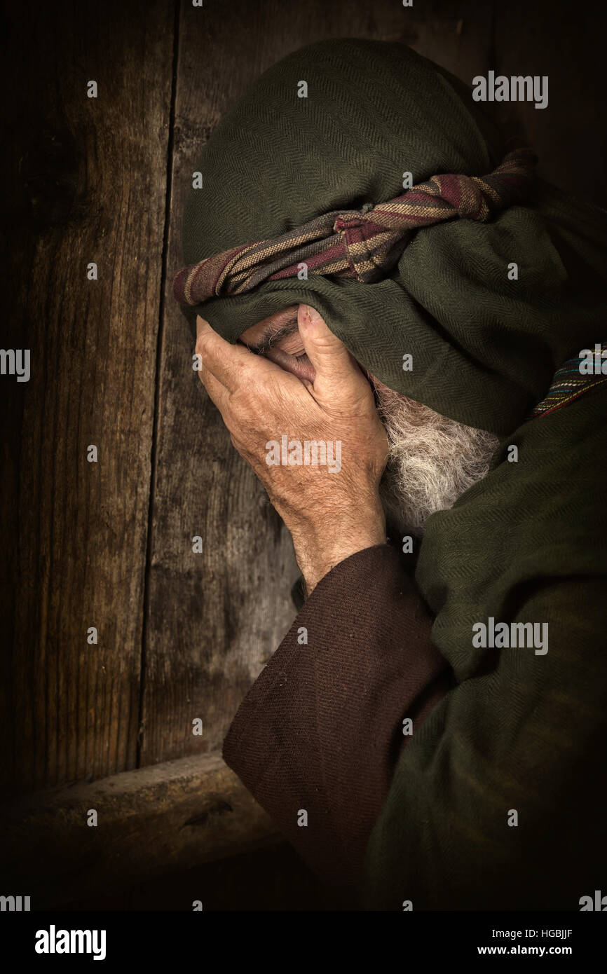 Apostle Peter in shame and repentance after having denied knowing Jesus ...