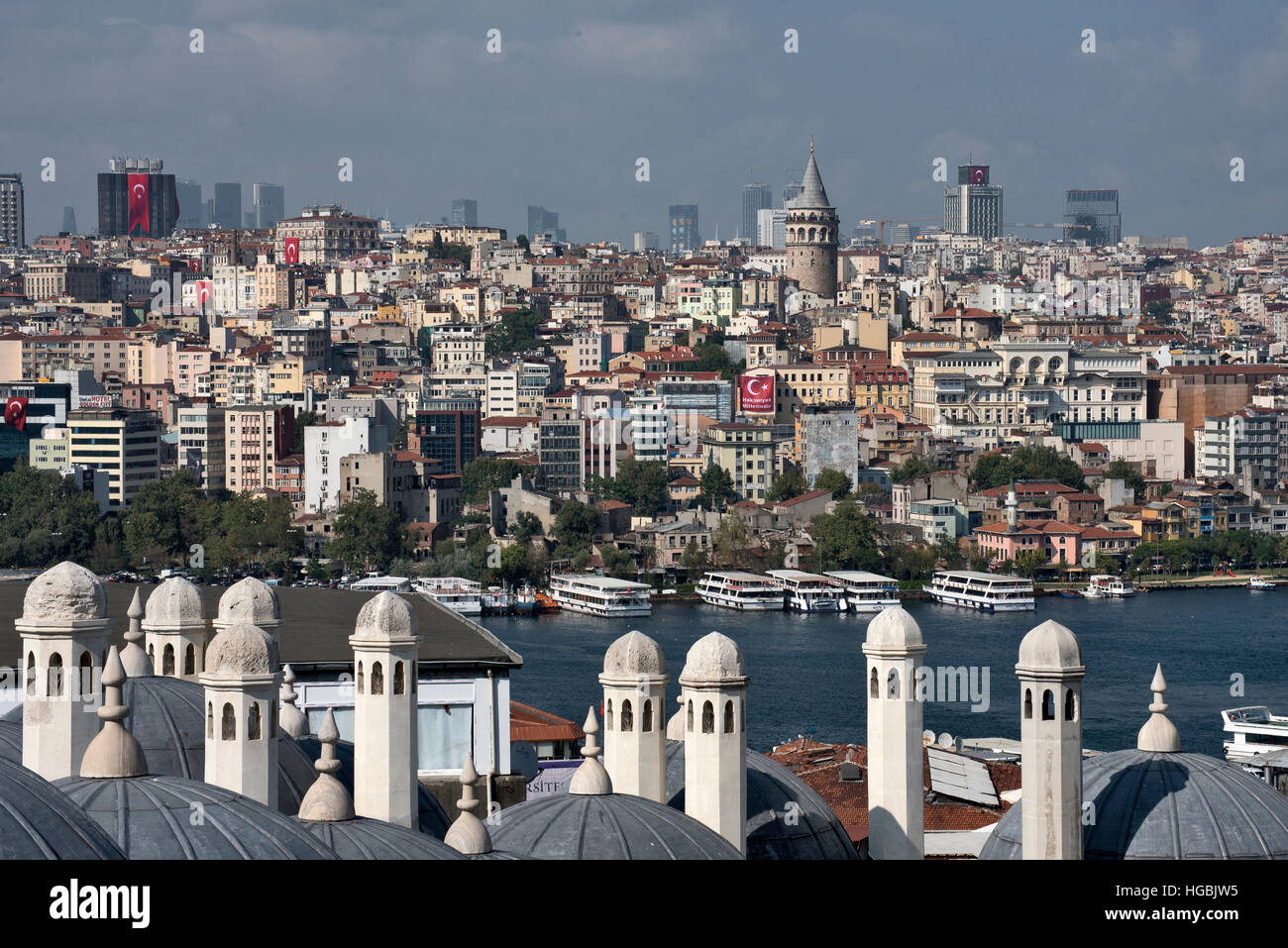 Cupolas and chimneys of Suleymaniye Mosque and Golden Horne Istanbul ...