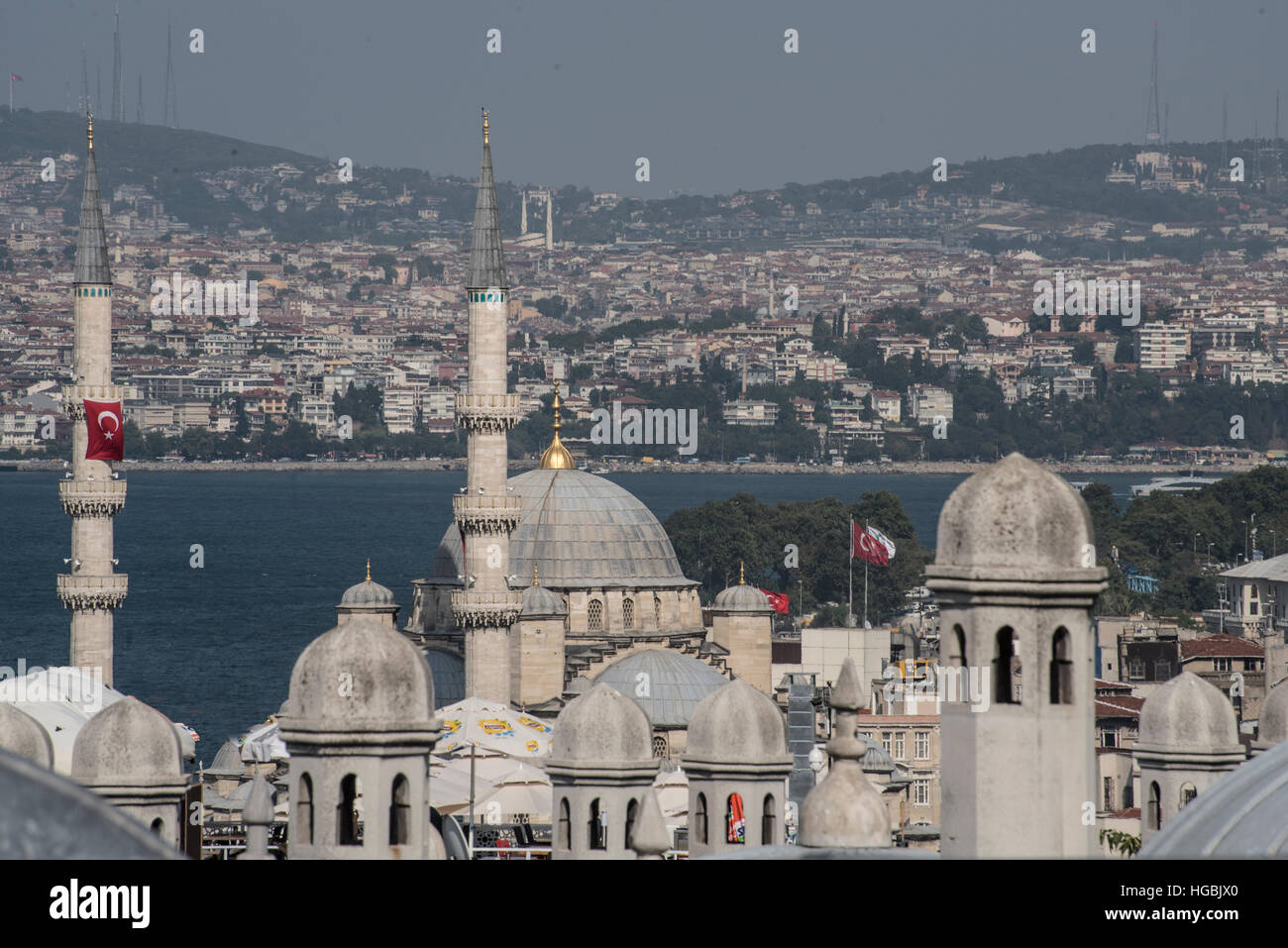 Cupolas and chimneys of Suleymaniye Mosque, Yenicami Mosque Istanbul ...