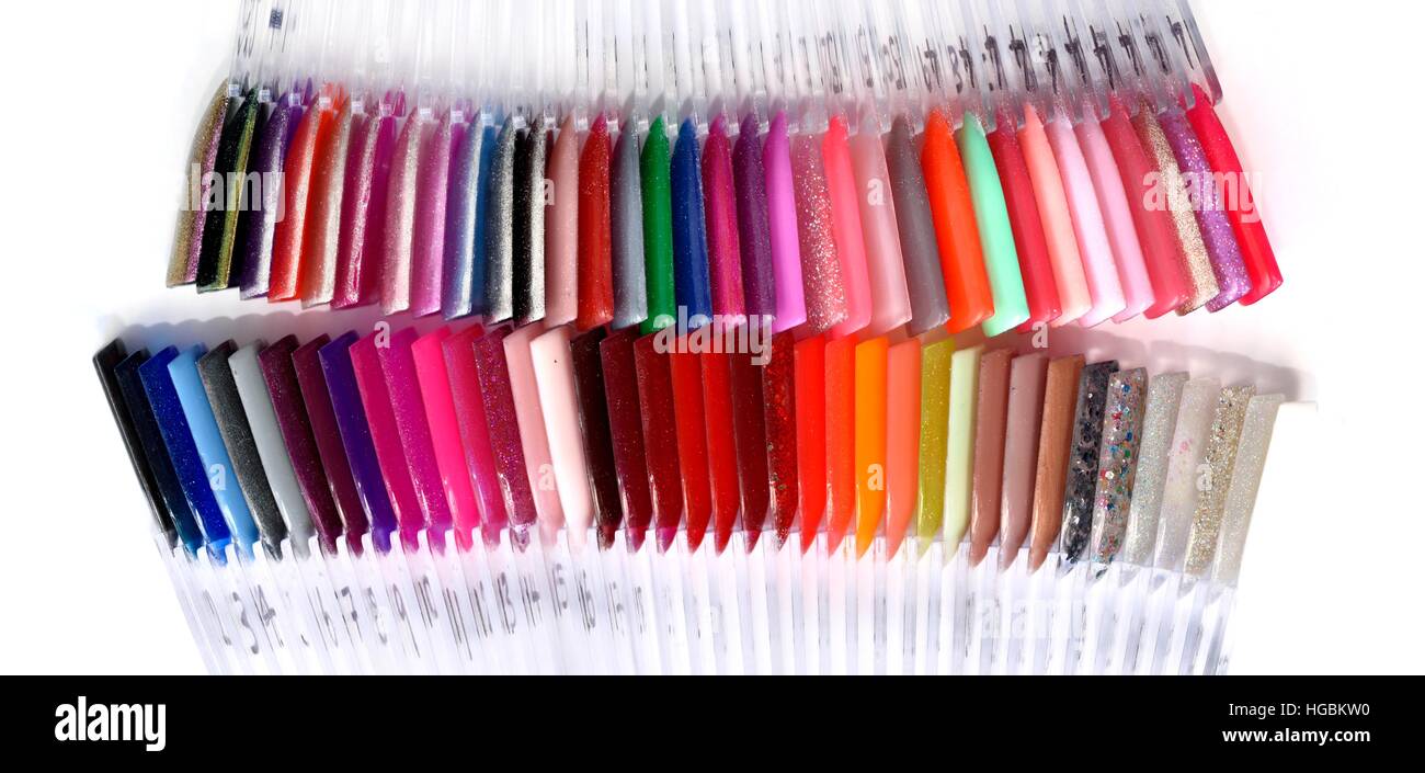 A nail technicians sample nail swatches Stock Photo - Alamy