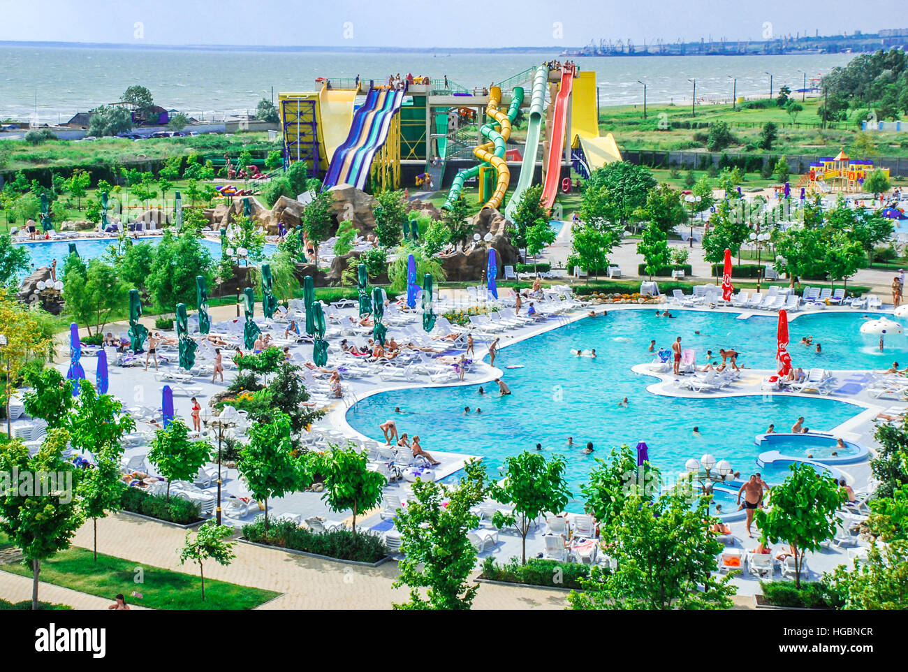 Aerial view at the biggest aquapark in Ukraine Stock Photo - Alamy
