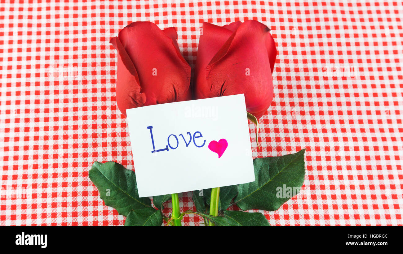 Red rose with message card. Image of Valentines day Stock Photo - Alamy