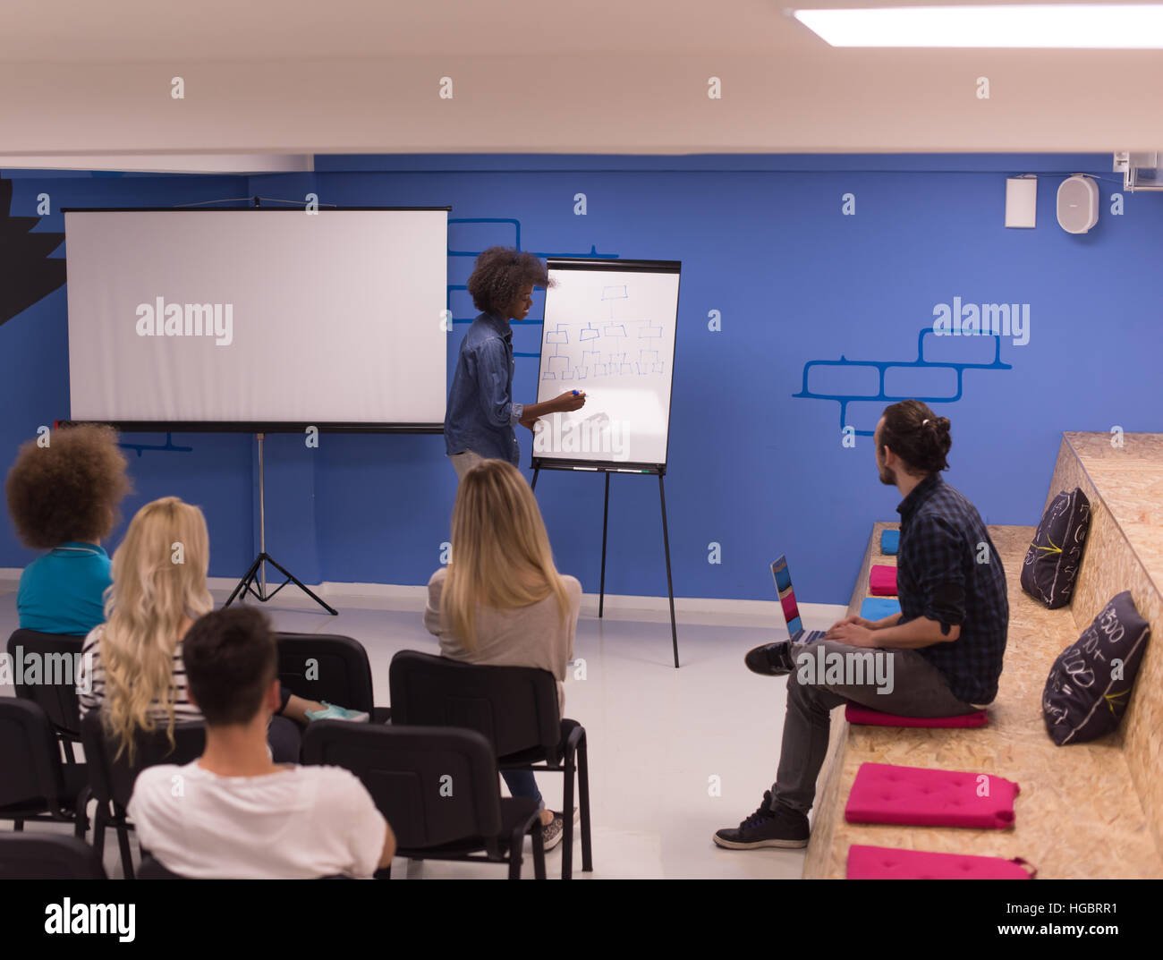 Young african american Speaker Seminar Corporate Business Meeting ...