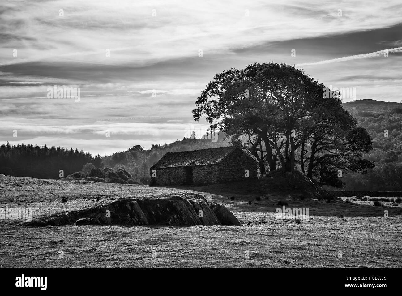 Beautiful black and white Autumn Fall landscape image of wide ...