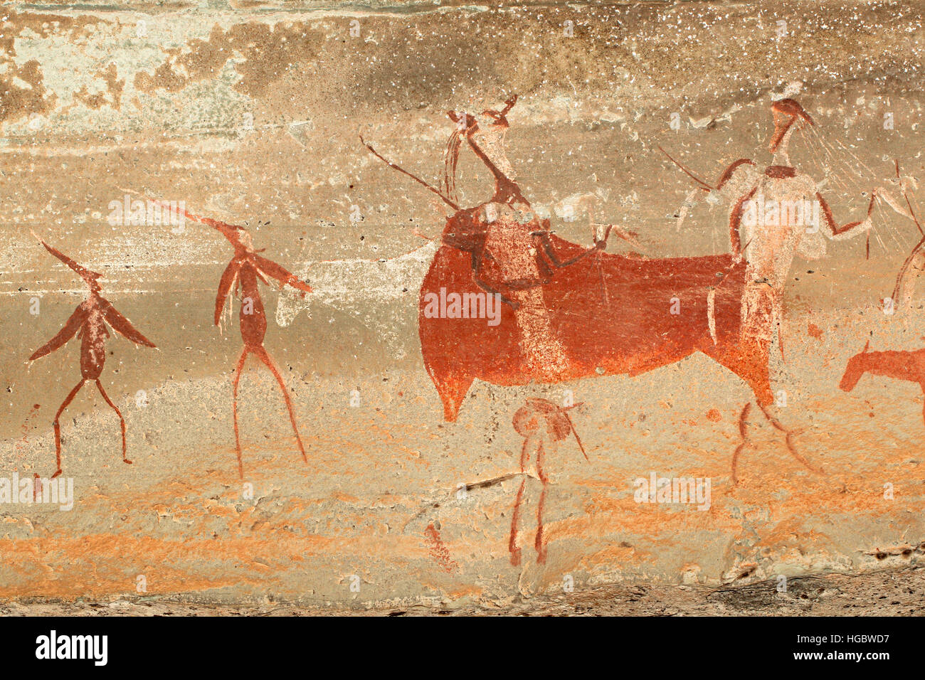 Bushmen (san) rock painting of humans and antelopes, Drakensberg ...