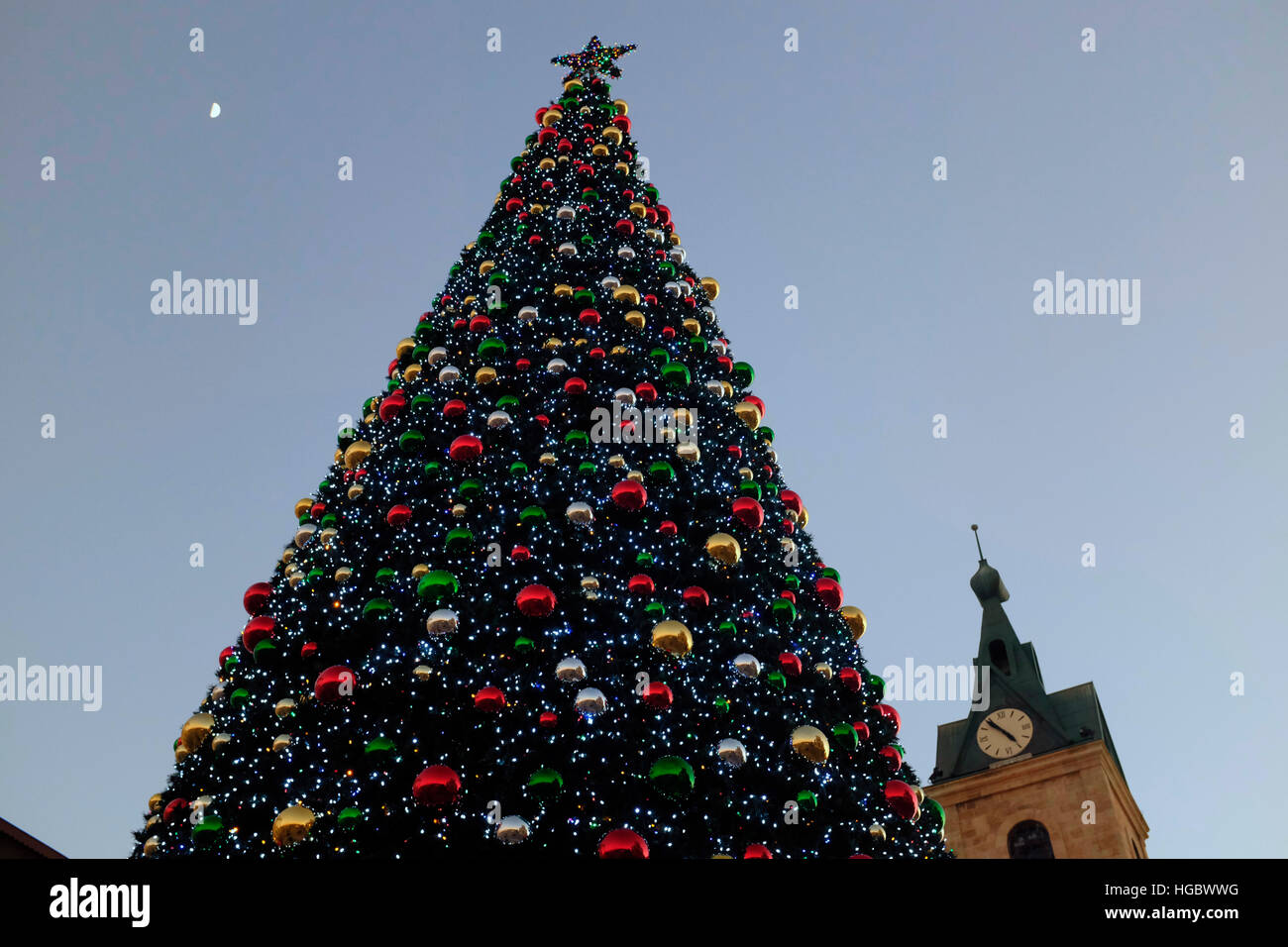 A fully decorated Christmas tree in Jaffa Israel Stock Photo - Alamy