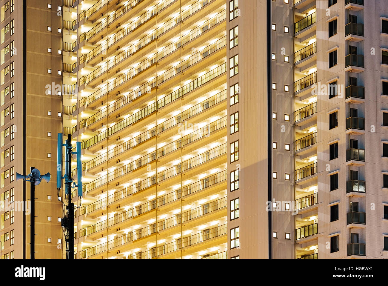 detail photograph of high rise apartments at night in Osaka Japan Stock ...