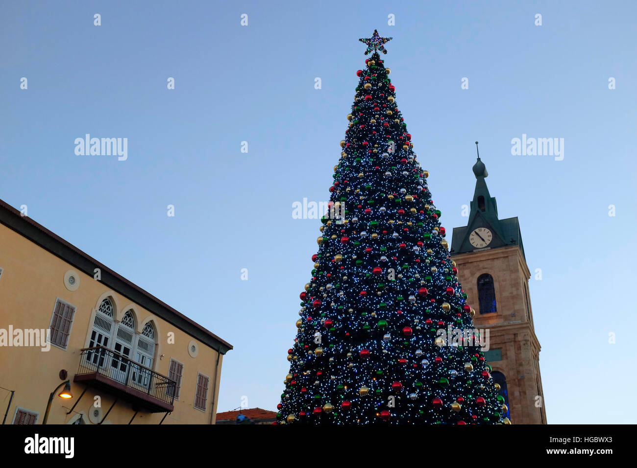 A fully decorated Christmas tree in Jaffa Israel Stock Photo - Alamy