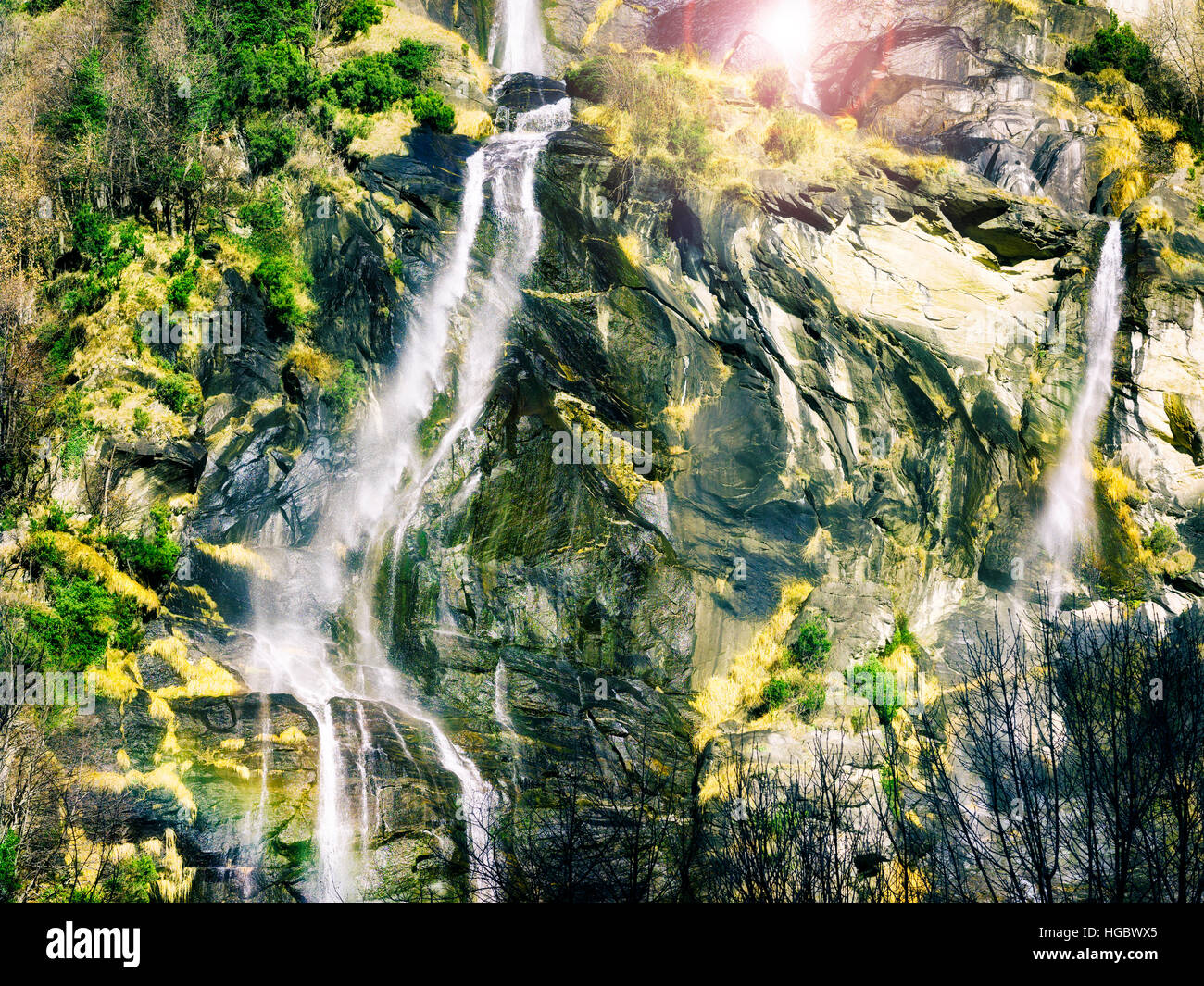 waterfall in mountain forest Stock Photo - Alamy