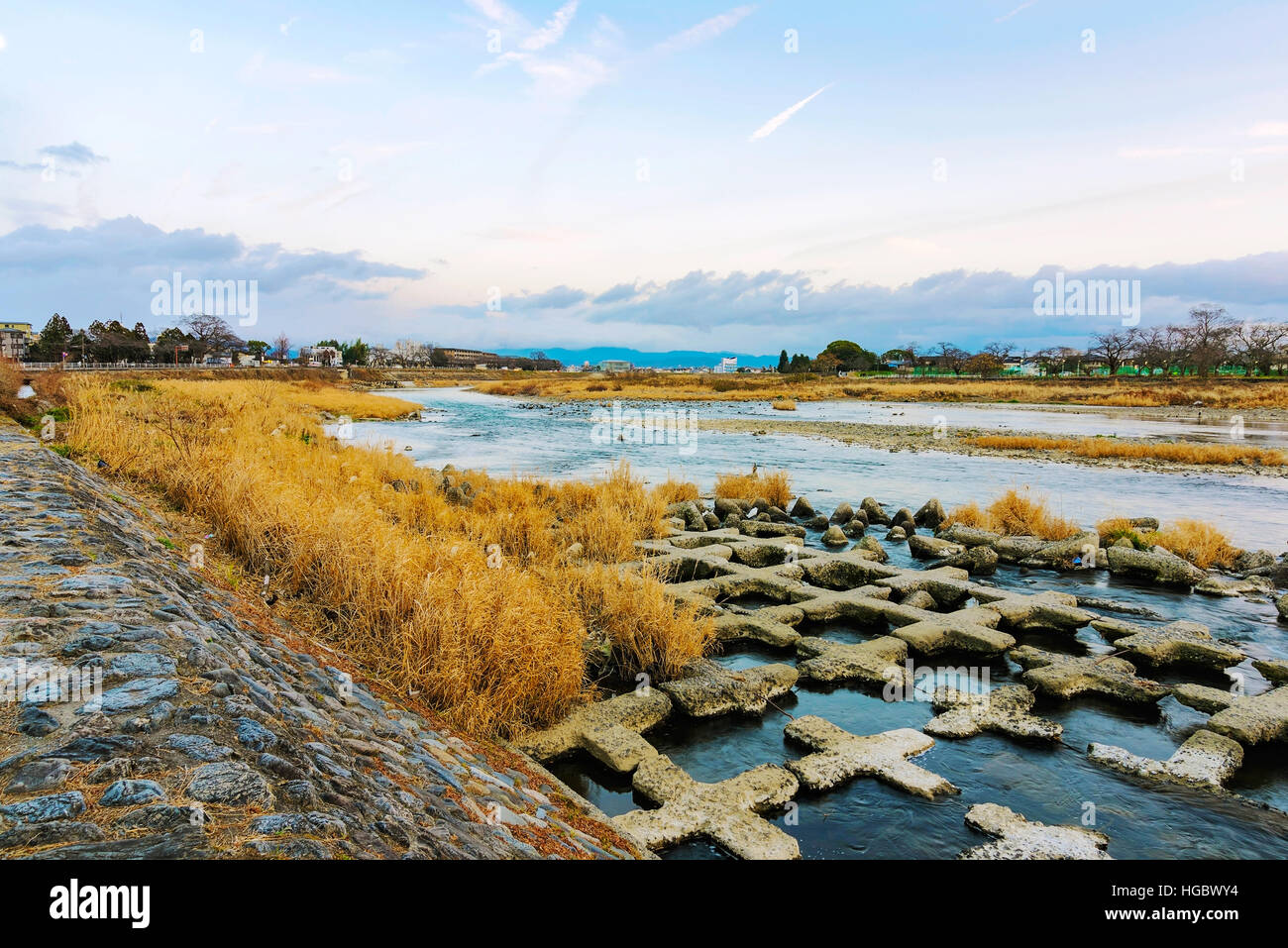 Natural landscape with stream and beautiful sky in Kyoto Stock Photo ...
