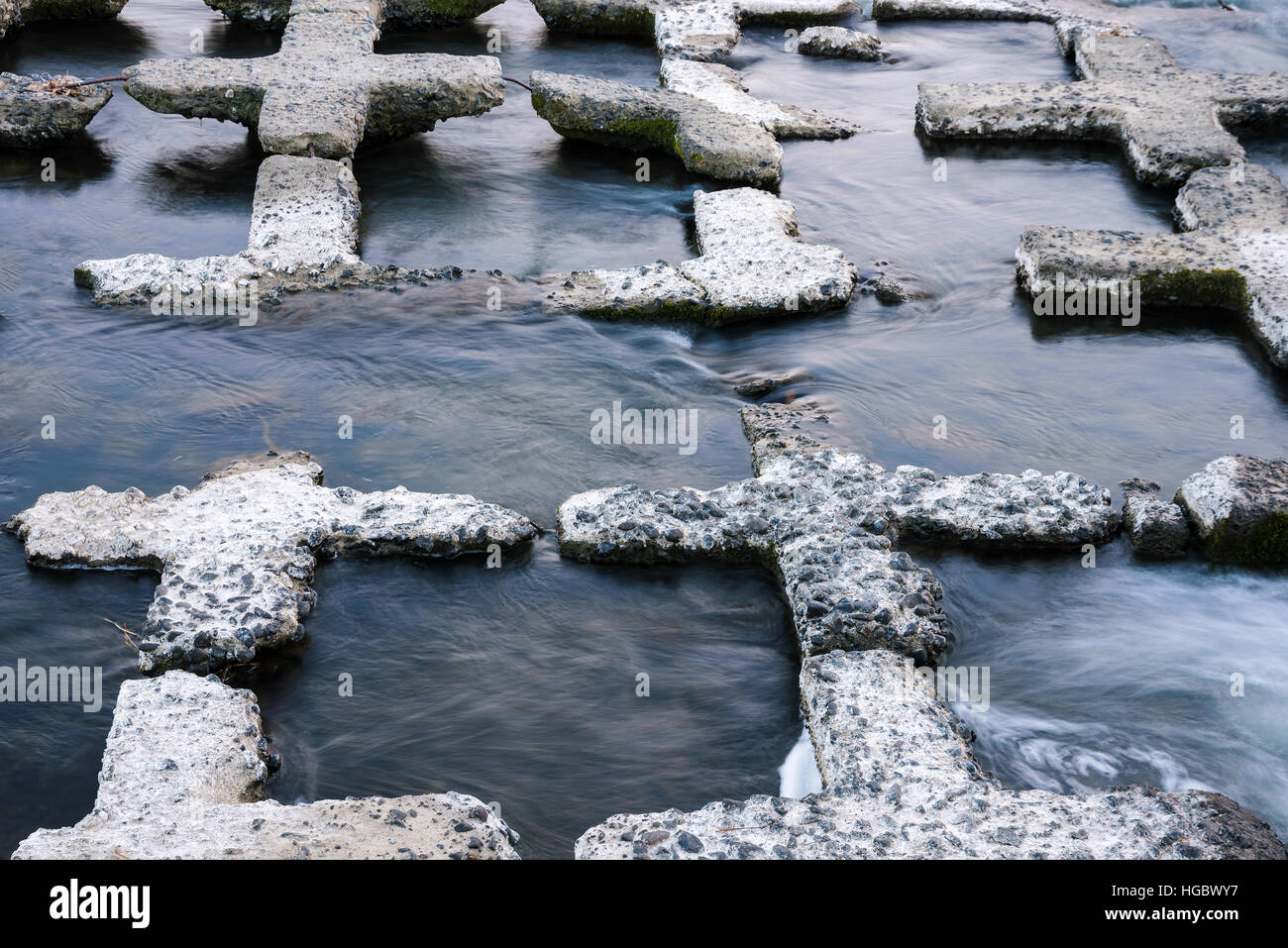 Cross shaped rocks in a stream in Kyoto Japan Stock Photo - Alamy